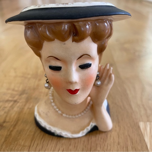 Other | Vintage Lady Head Vase With Hat Earrings And Necklace | Poshmark
